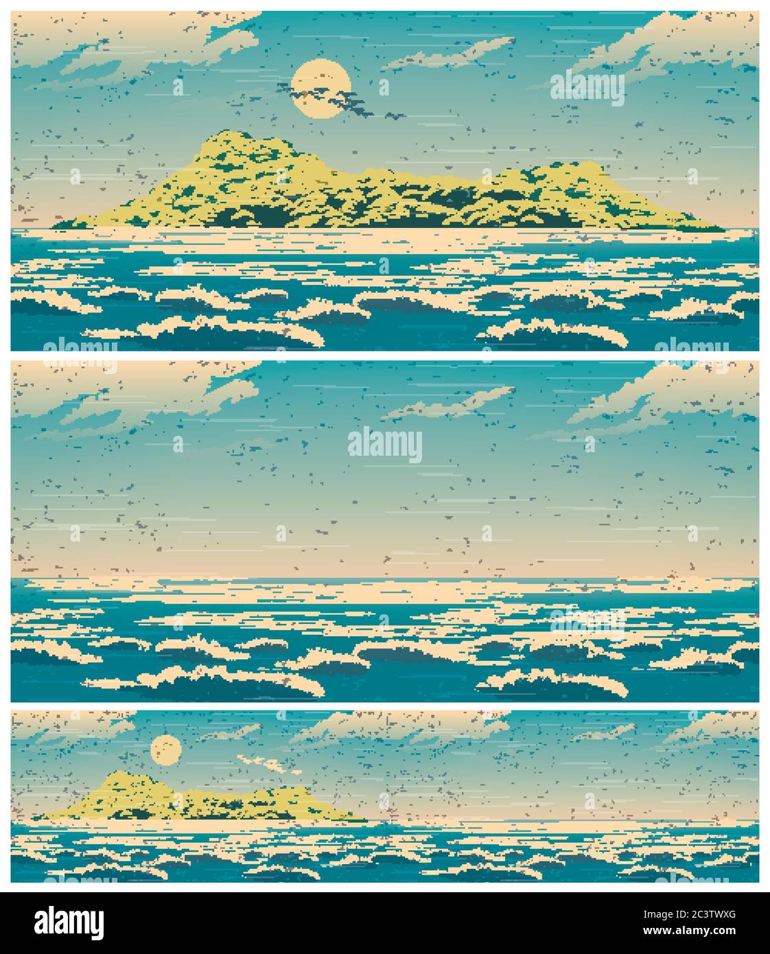 Two seamless horizontal vector illustration of an open sea landscape ...