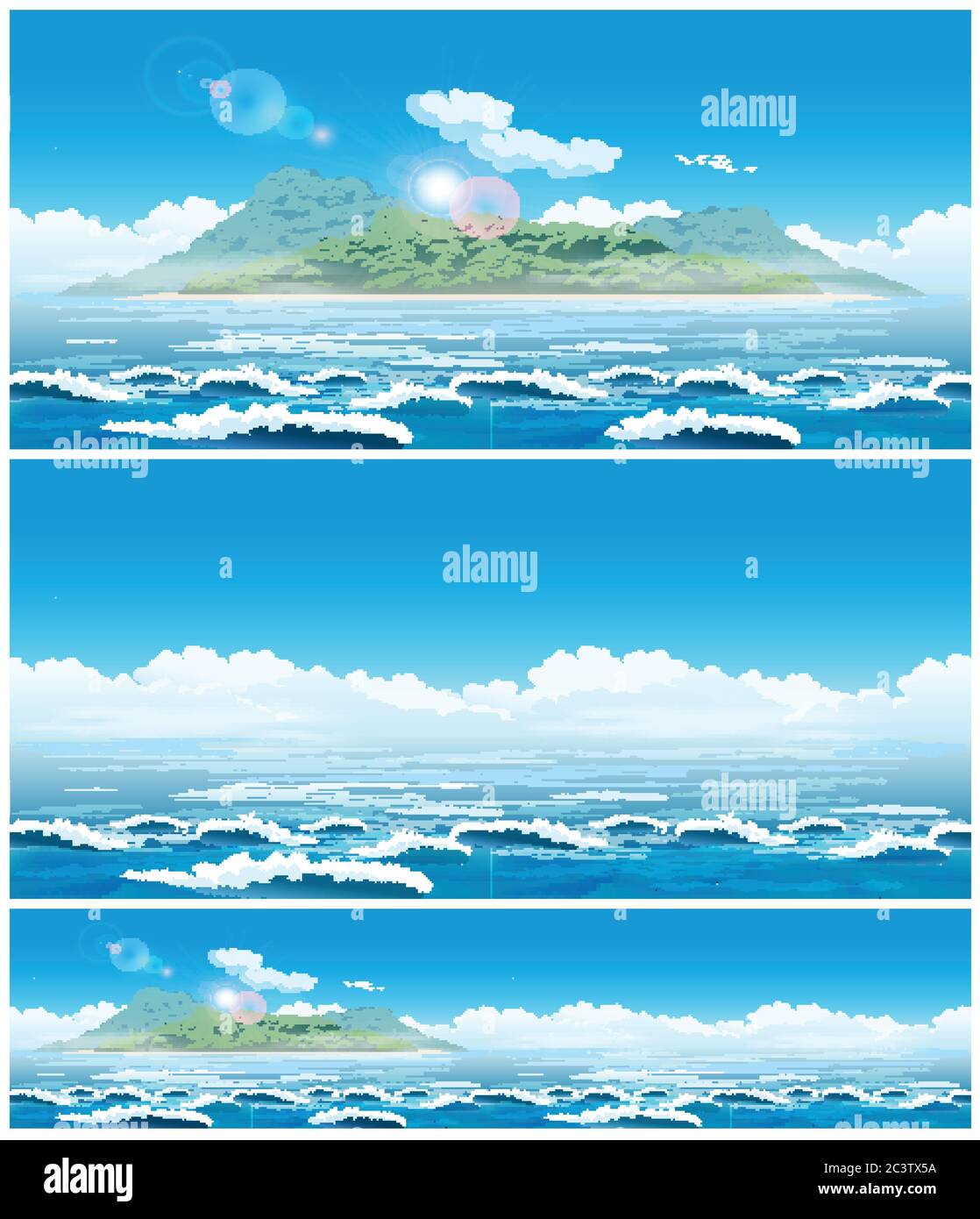 Two seamless horizontal vector illustration of an open sea landscape ...