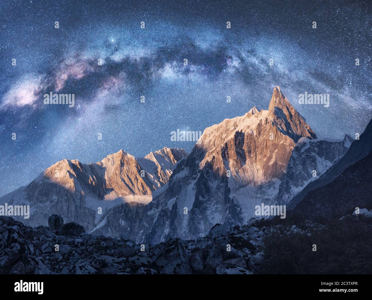 Milky Way over beautiful mountains at night. Space landscape Stock ...