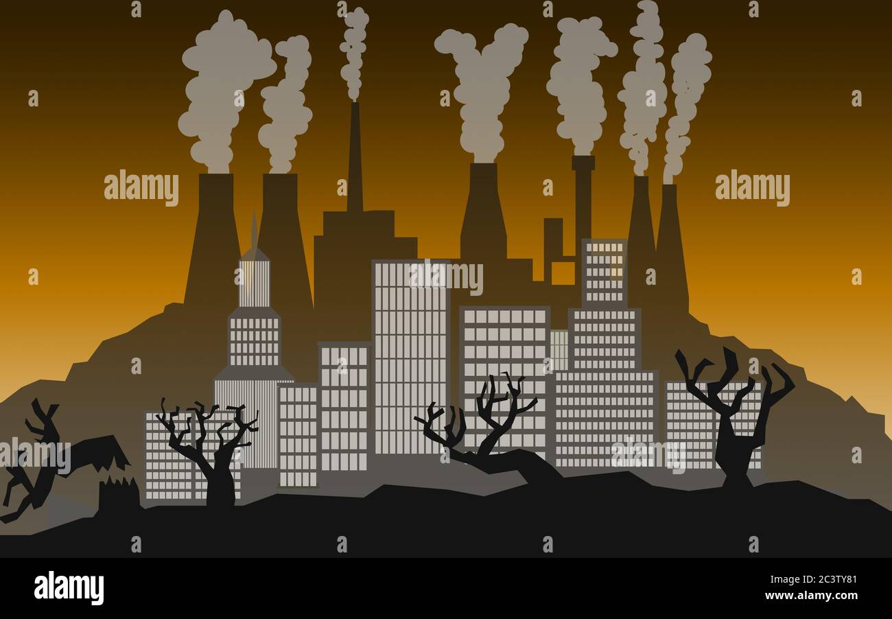 City and industry with air pollution, 3D rendering Stock Photo - Alamy