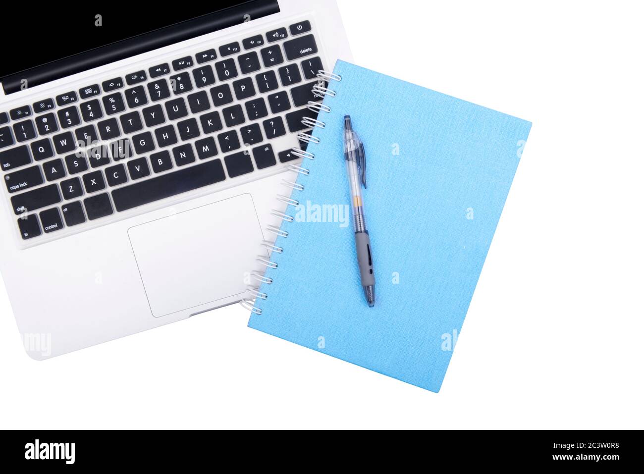 Laptop and note book with pen isolated over white background Stock ...