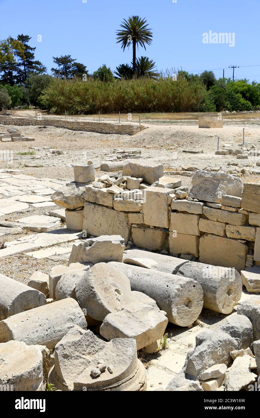 ruins of old stone pillars in antique city Amathus, take it in Cyprus ...