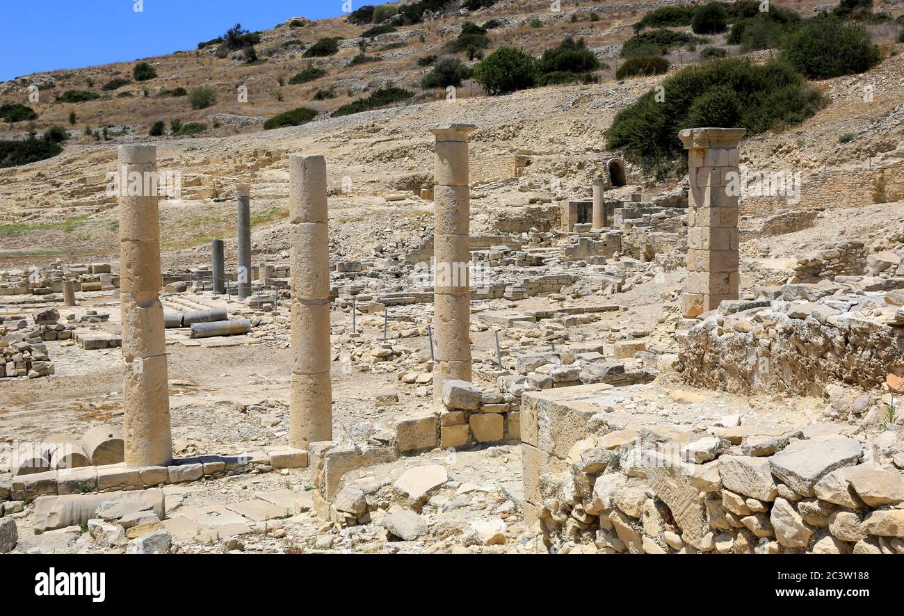 ruins of antique city Amathus in Cyprus, stone columns and pillars ...