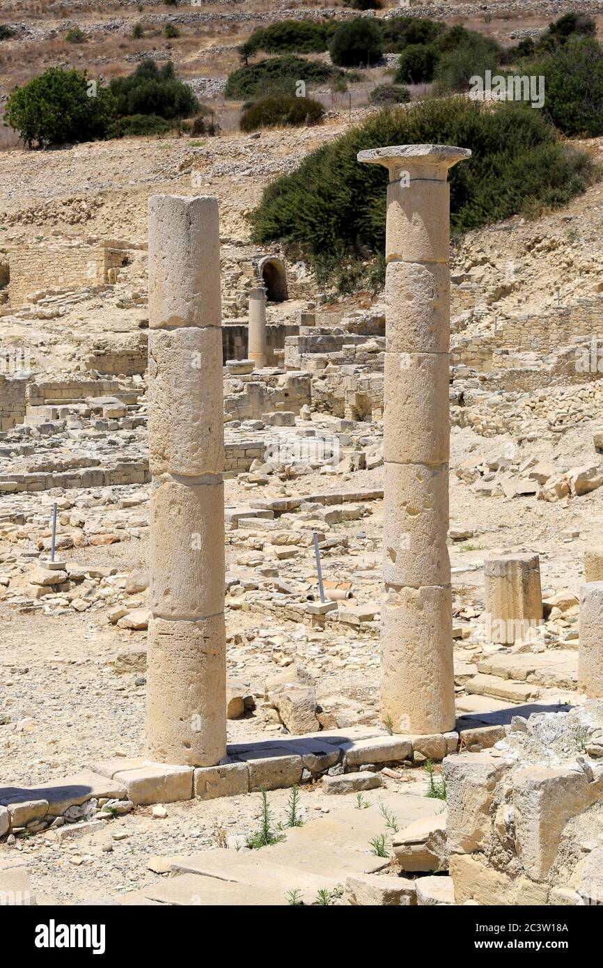 old antique stone pillars on ruins Amathus city in Cyprus Stock Photo ...