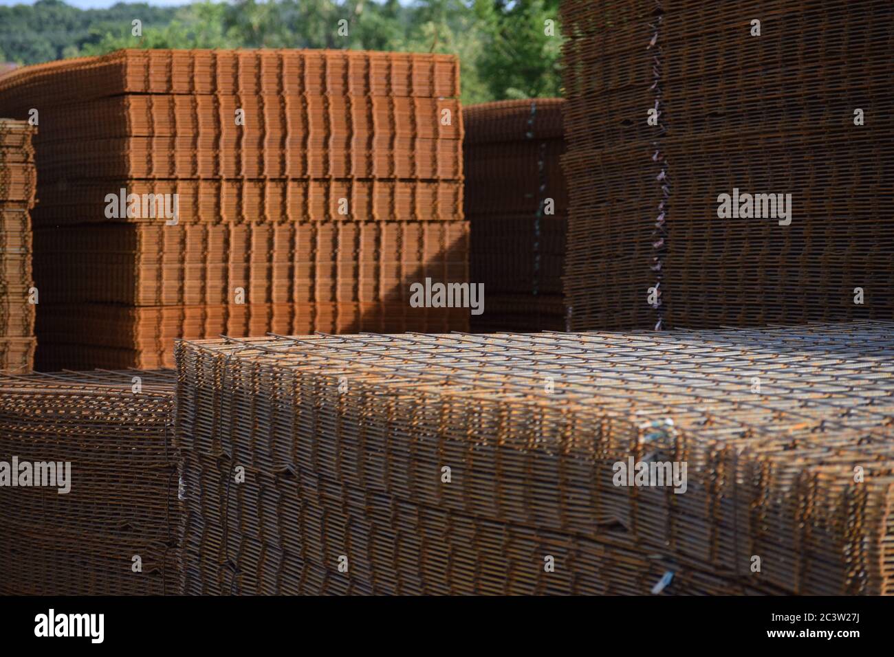 rusted Reinforcing steel mesh in a Satellite warehouse Stock Photo - Alamy