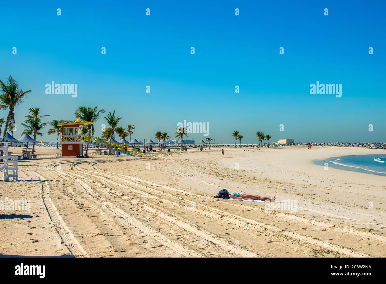 Dubai, United Arab Emirates January 16, 2020: Beautiful public beach ...