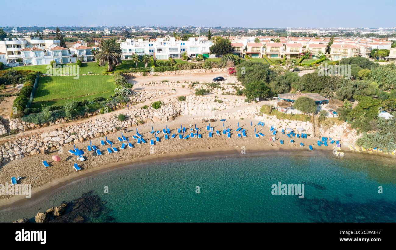 Aerial bird's eye view of Sirena beach in Protaras, Paralimni ...