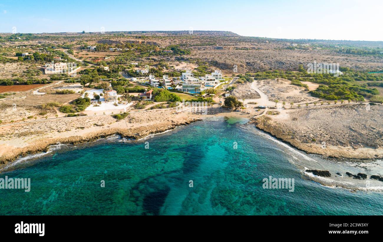 Aerial bird's eye view of Ammos tou Kambouri beach, Ayia Napa, Cavo ...