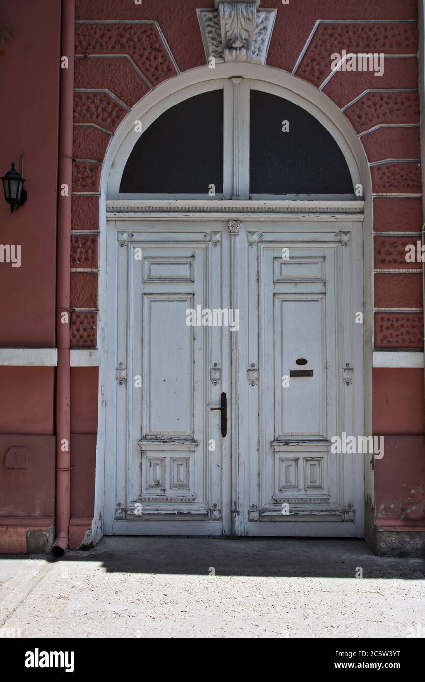 Beautiful big old wooden gate in the old preserved city street Stock ...