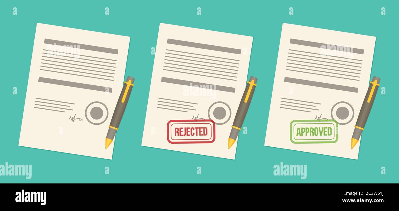 Blank, rejected and approved stamp in contract. Flat vector Stock ...