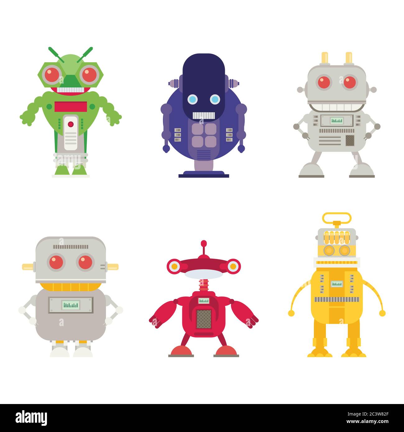 Flat vector robot set isolated on white background Stock Vector Image ...