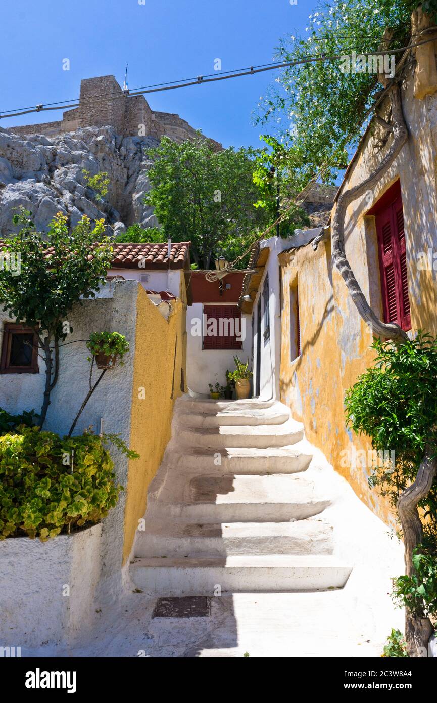 Anafiotika, Old city street view Plaka, Athens, Greece Stock Photo - Alamy