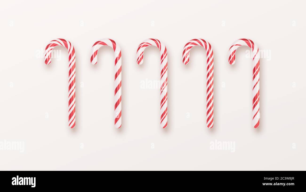 Realistic Xmas candy cane set isolated on white backdrop. Vector ...