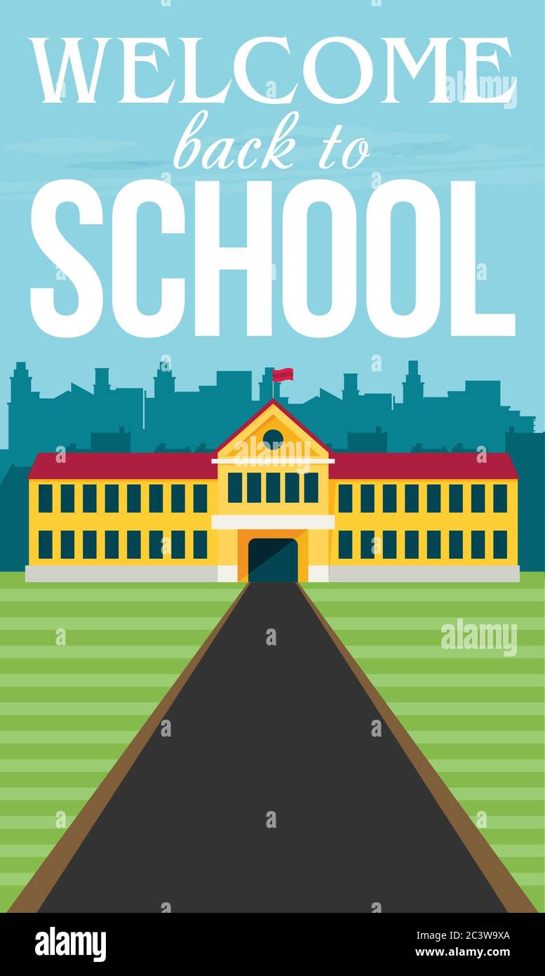 flat illustration of school building for back to school Stock Vector ...
