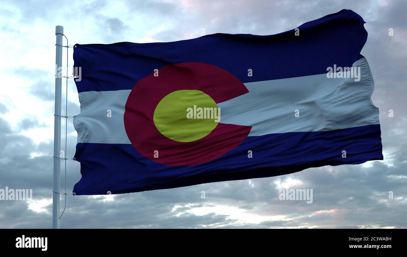 Flag of Colorado waving in the wind against deep beautiful clouds sky ...