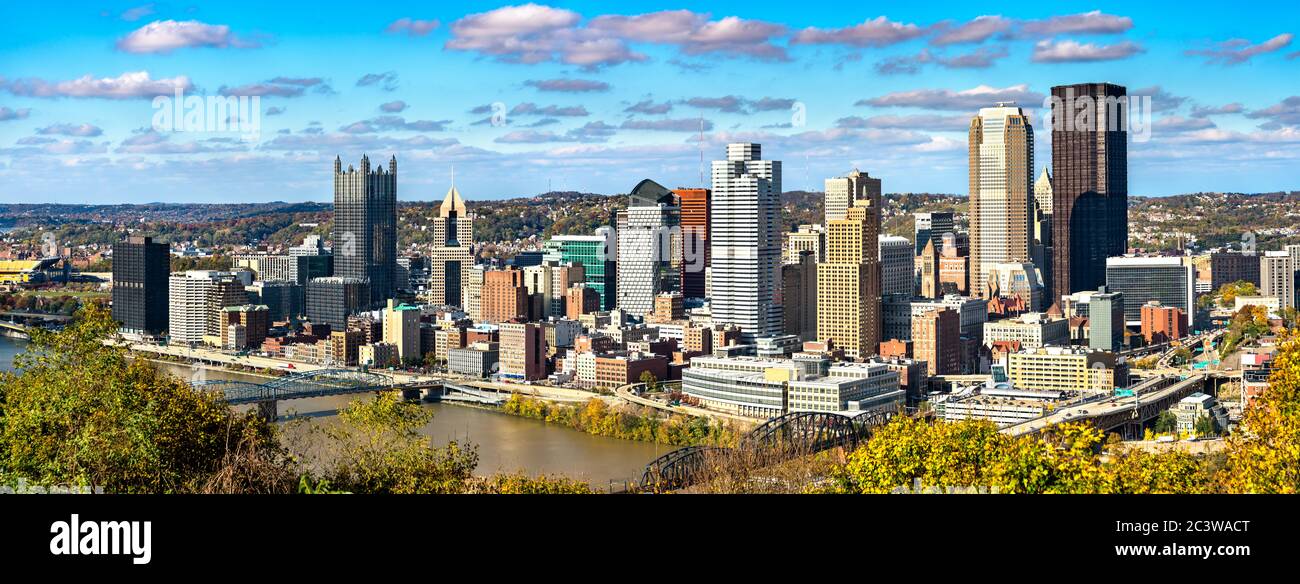 Panorama of Downtown Pittsburgh, known as the Golden Triangle ...