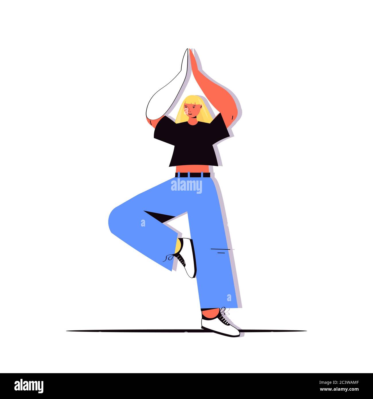 woman standing on one leg and meditating girl doing yoga exercises ...