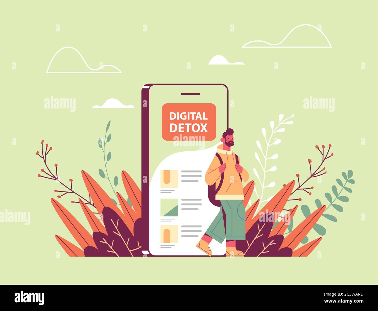 man coming out of cellphone digital detox concept guy escaping from ...