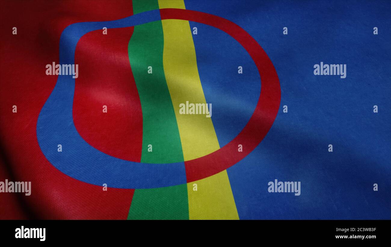 Flag of Sami Scandinavia waving in wind. Realistic flag background. 3d ...