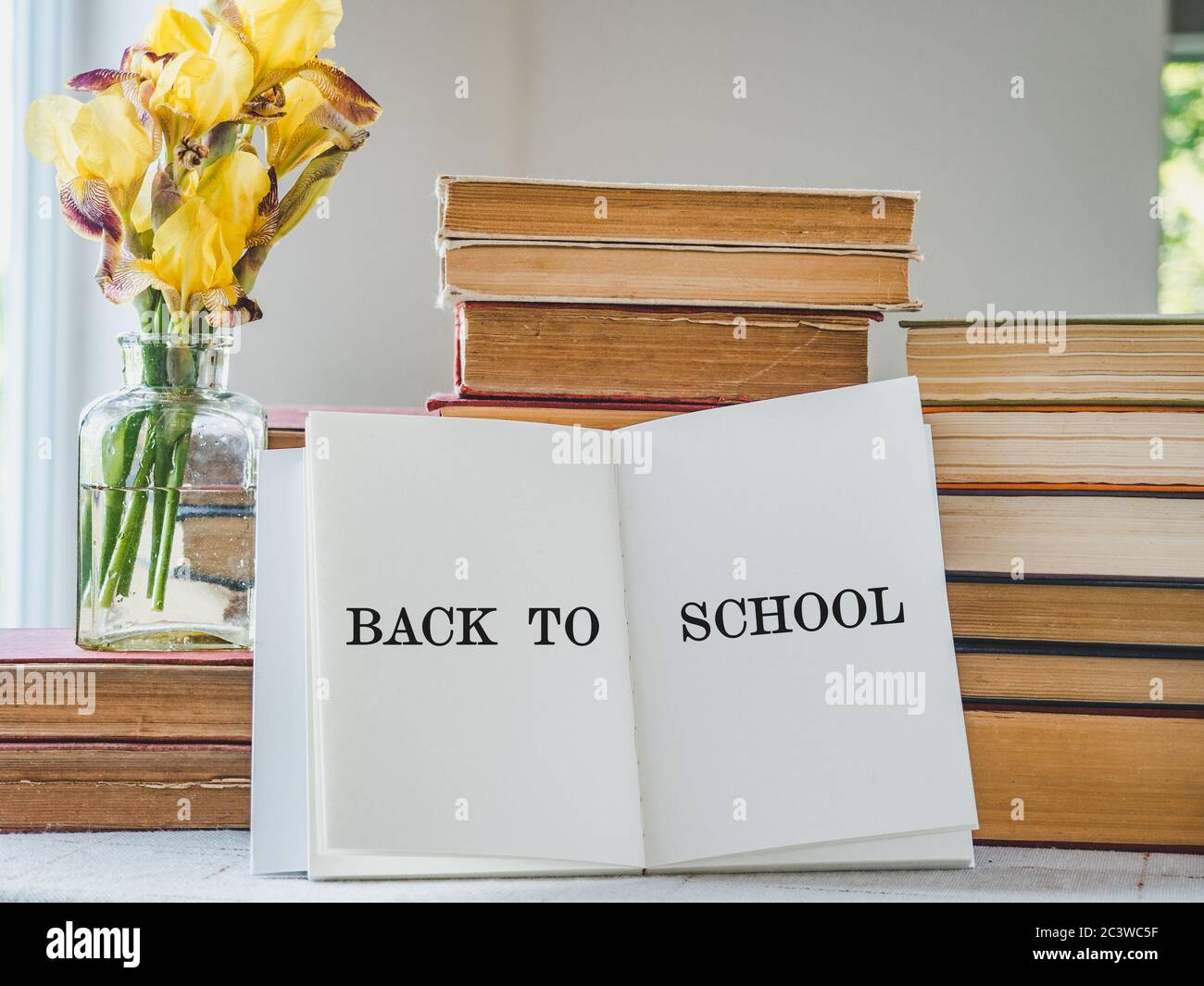 Stack of vintage books and beautiful flowers Stock Photo - Alamy