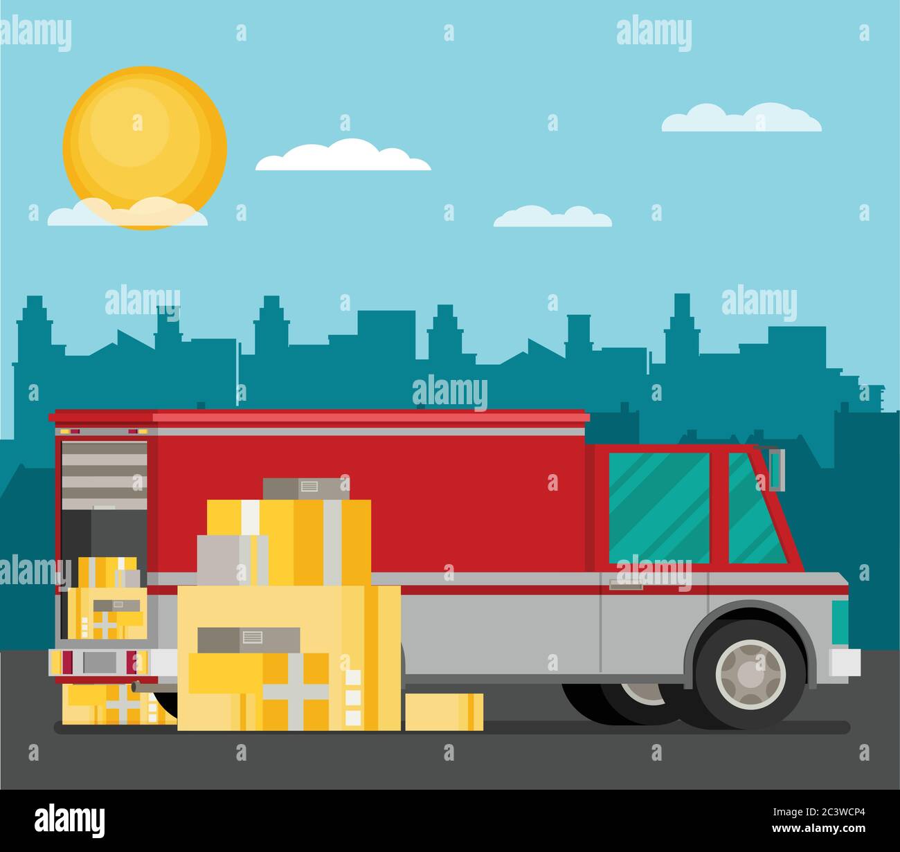 Vector Free Shipping car with city background Stock Vector Image & Art ...