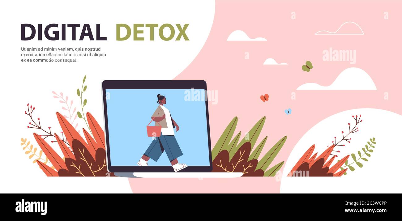 woman coming out of laptop screen digital detox concept girl spending ...