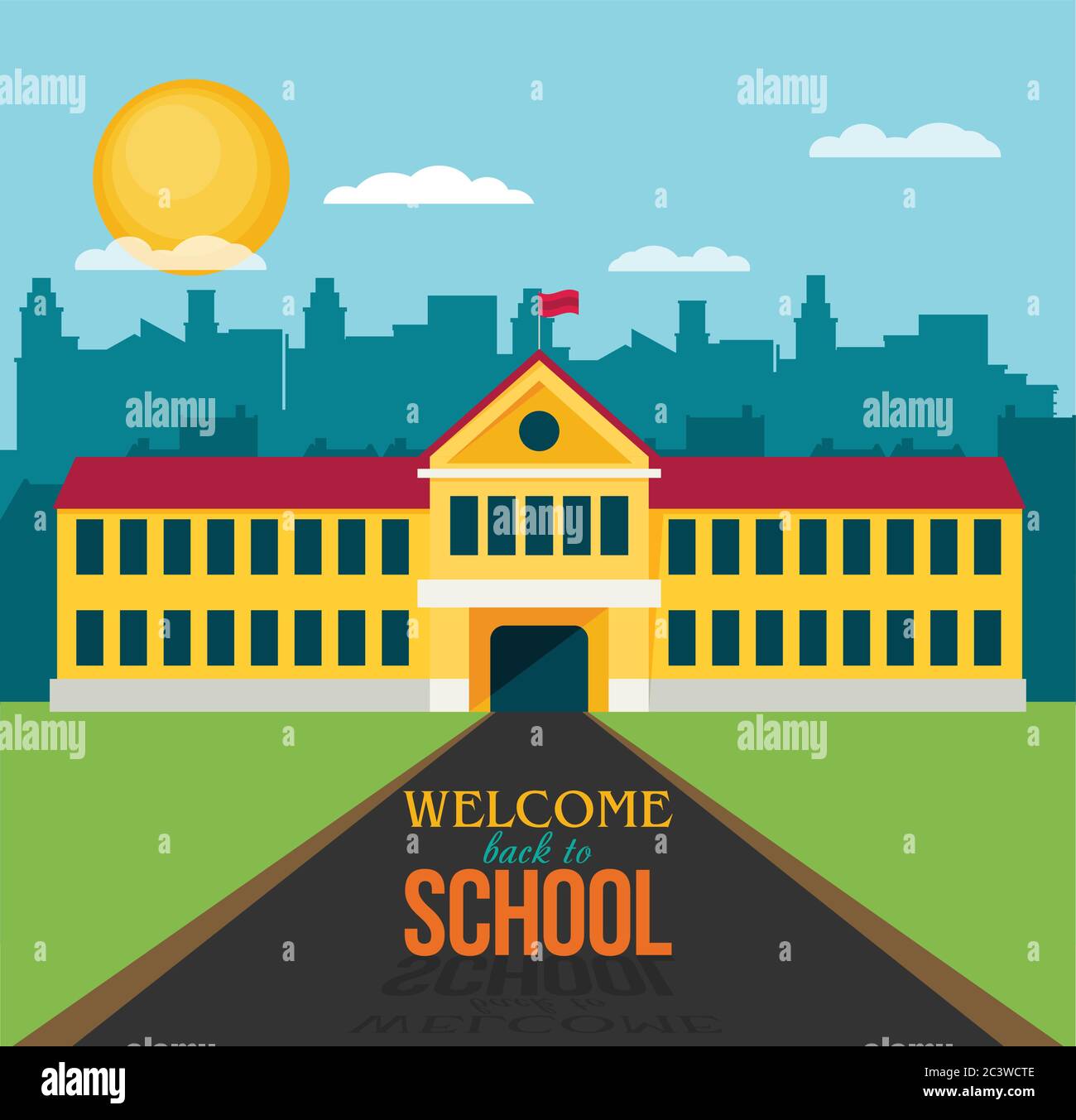 flat illustration of school building for back to school Stock Vector ...