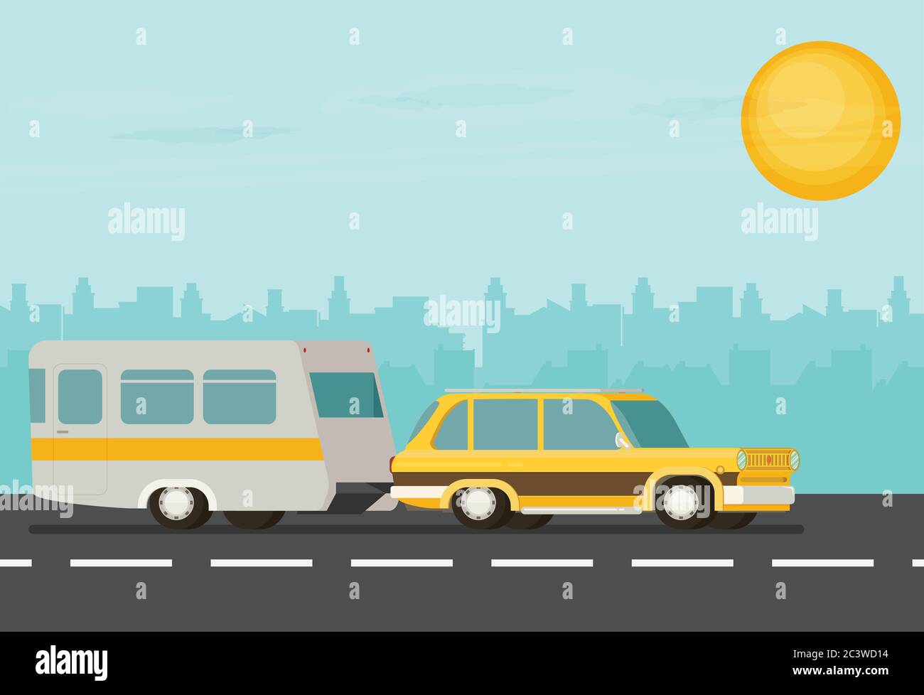 Flat vector Yellow Car Pulling Trailer Stock Vector Image & Art - Alamy