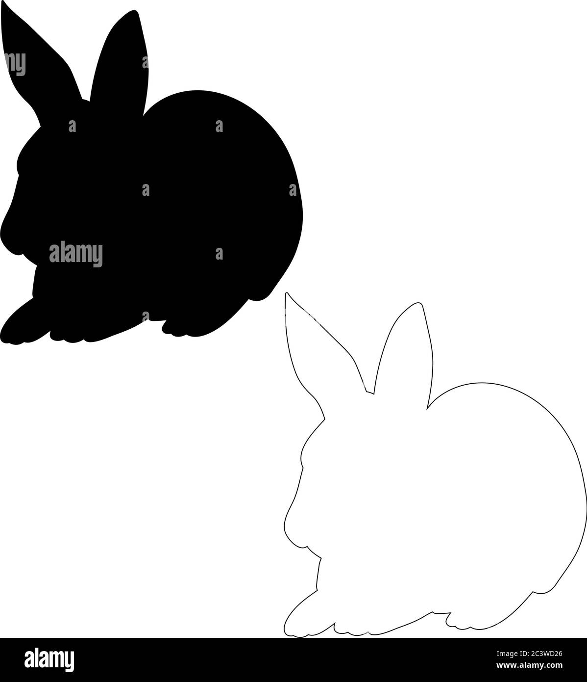 vector, isolated silhouette of a rabbit, outline on a white background ...