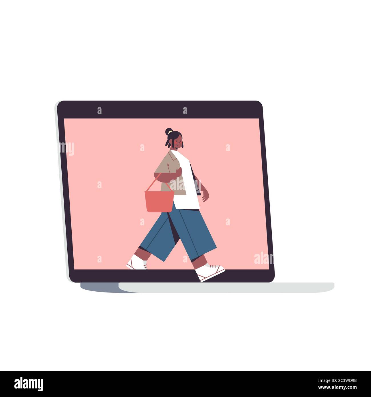 woman coming out of laptop screen digital detox concept girl spending ...