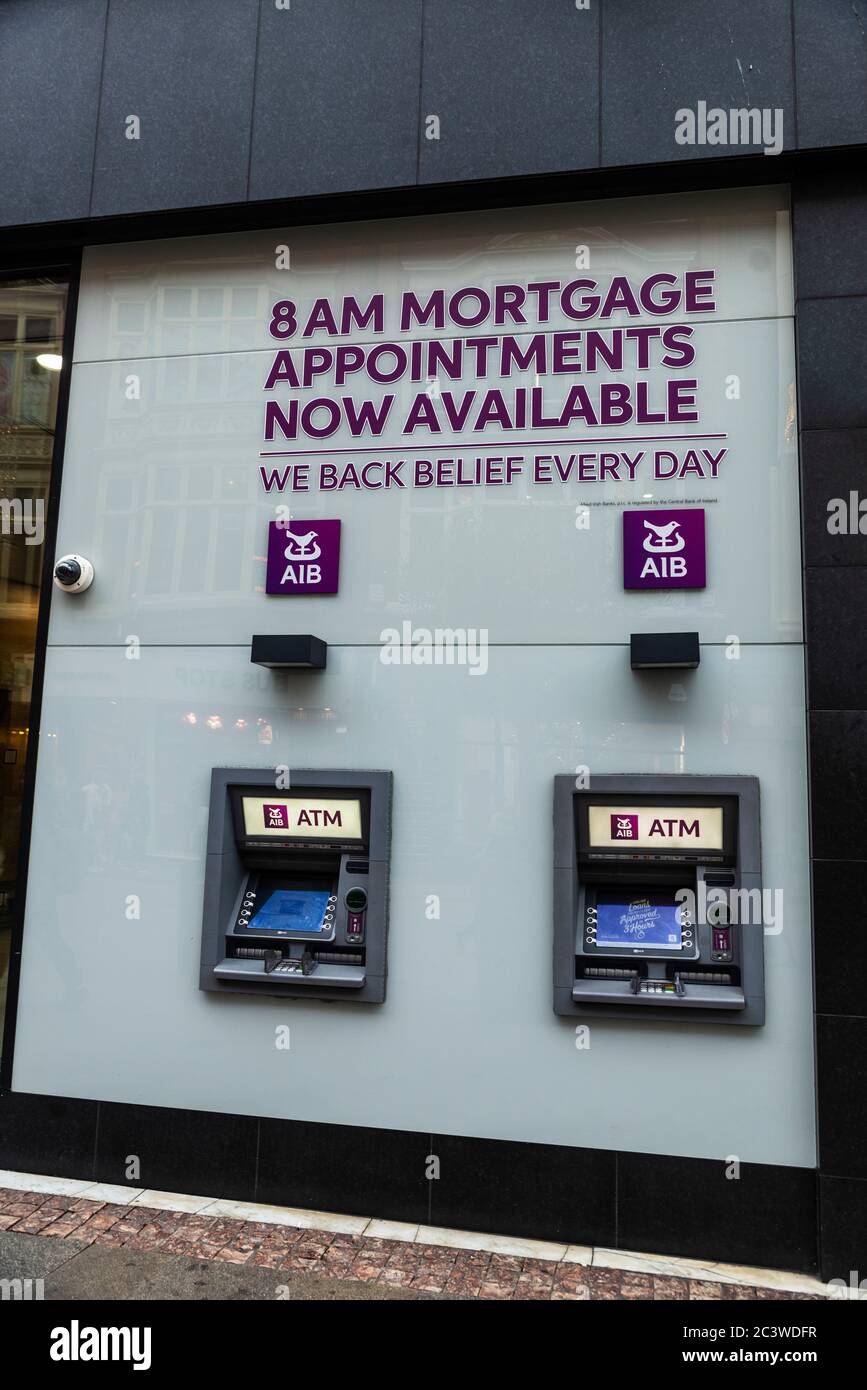 Dublin, Ireland - December 30, 2019: Bank branch and two ATM of Allied ...