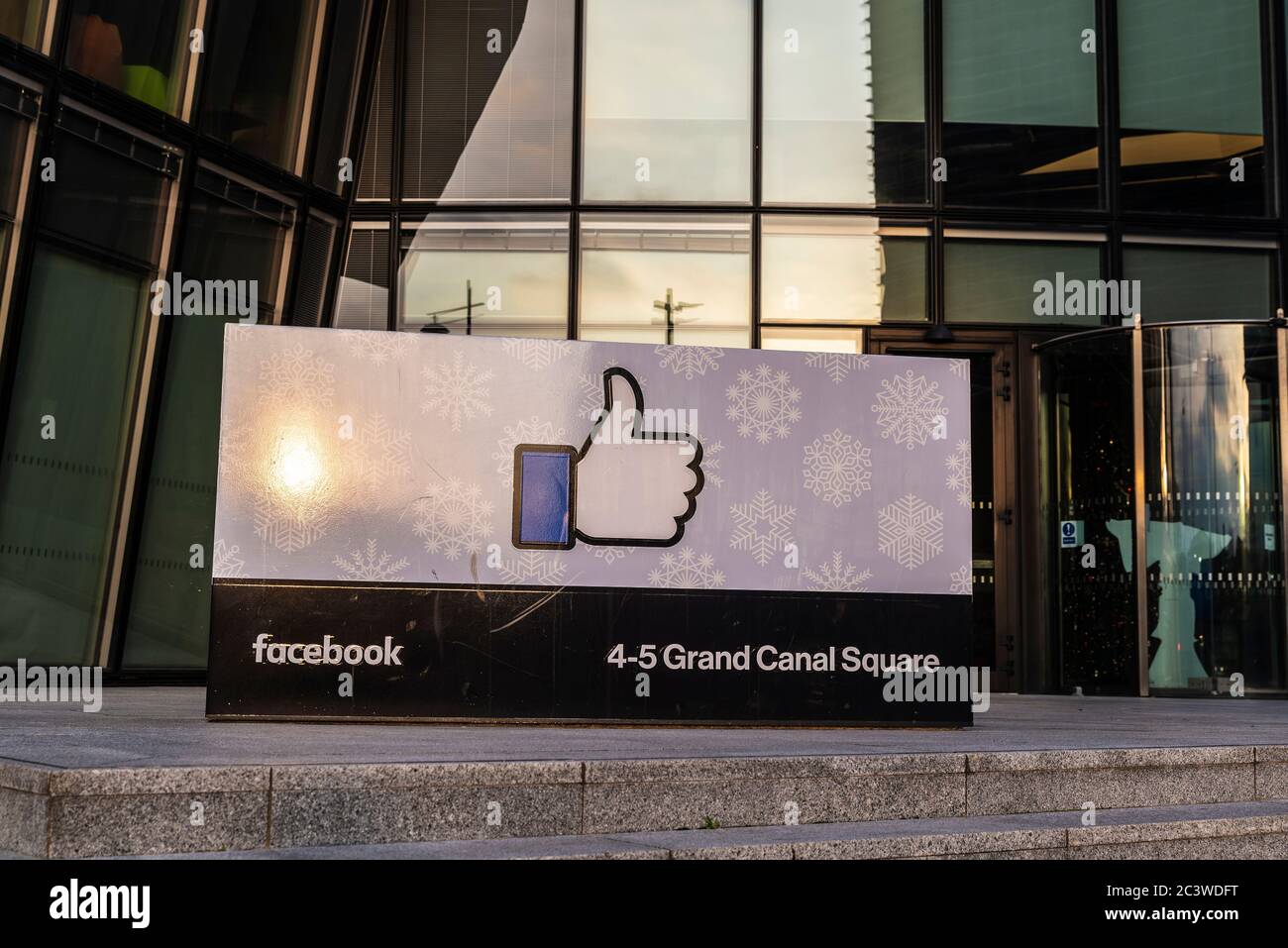 Dublin, Ireland - January 1, 2020: Logo of Facebook headquarters with a ...