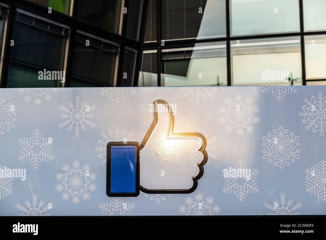 Dublin, Ireland - January 1, 2020: Logo of Facebook headquarters with a ...