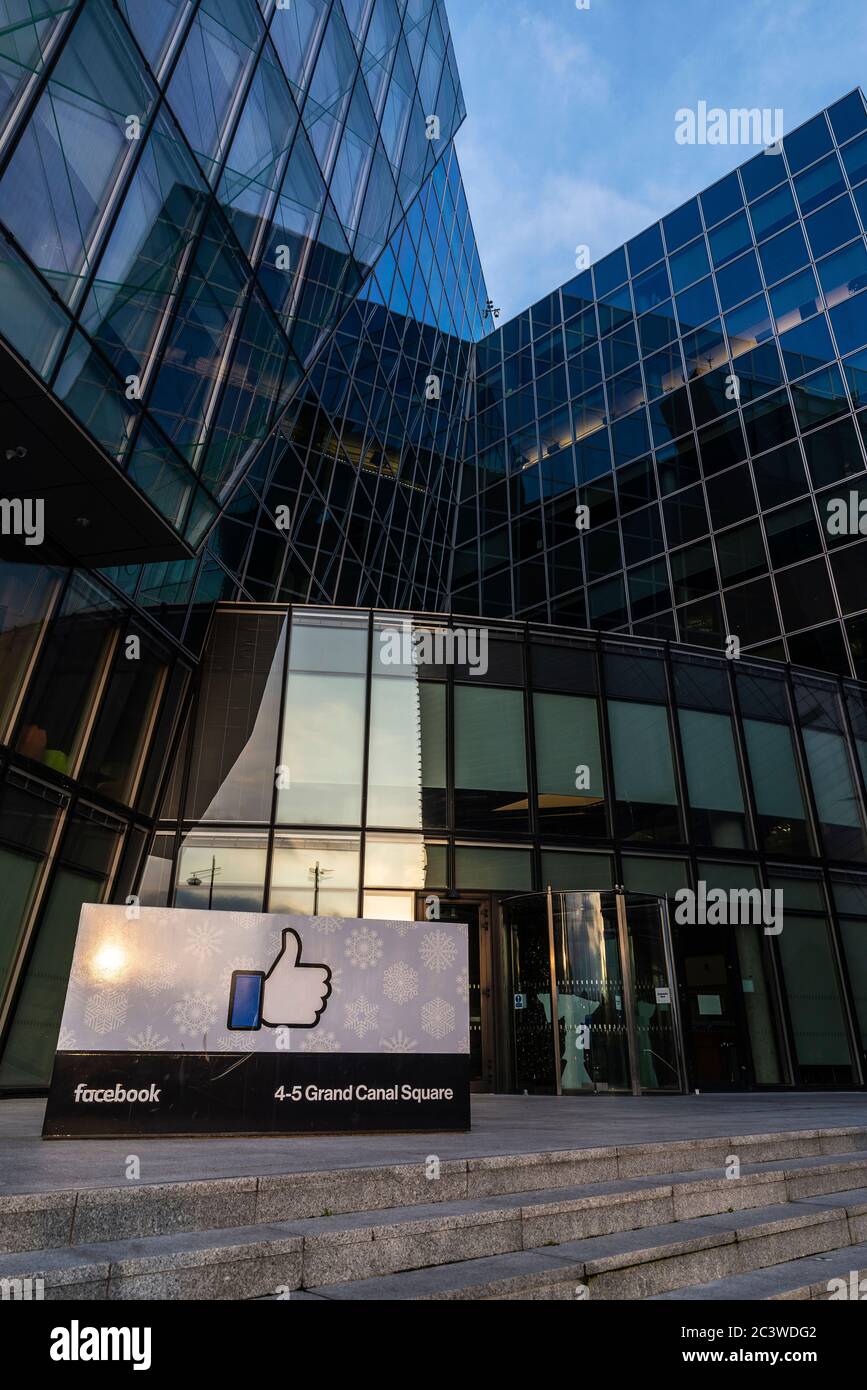 Dublin, Ireland - January 1, 2020: Logo of Facebook headquarters with a ...