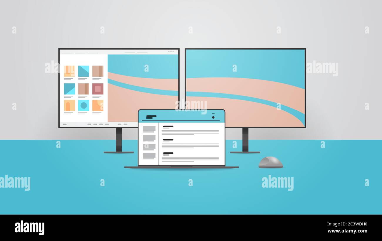 computer monitor and laptop realistic mockup gadgets and devices cross ...