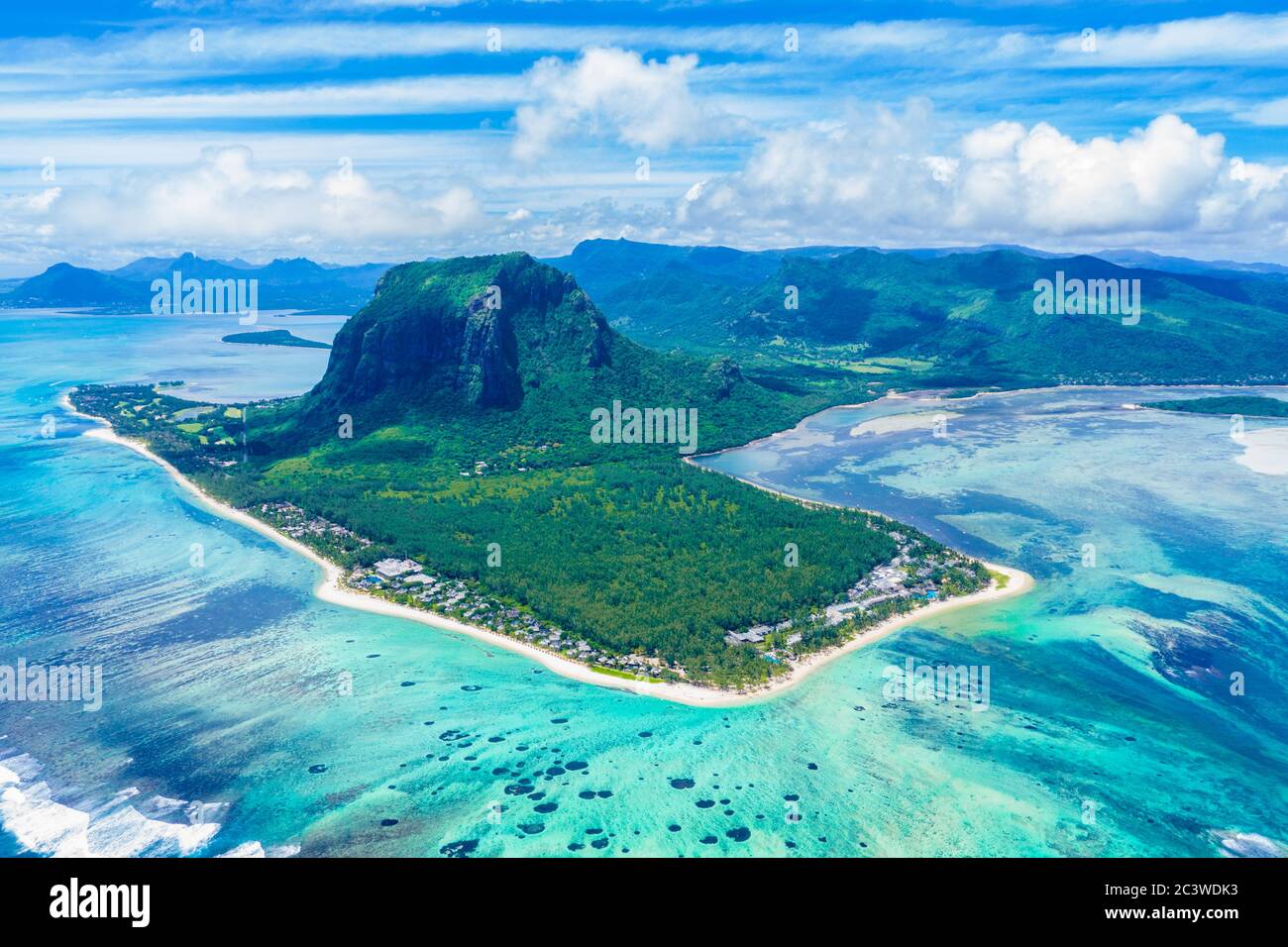 Aerial view of Mauritius island panorama and famous Le Morne Brabant ...