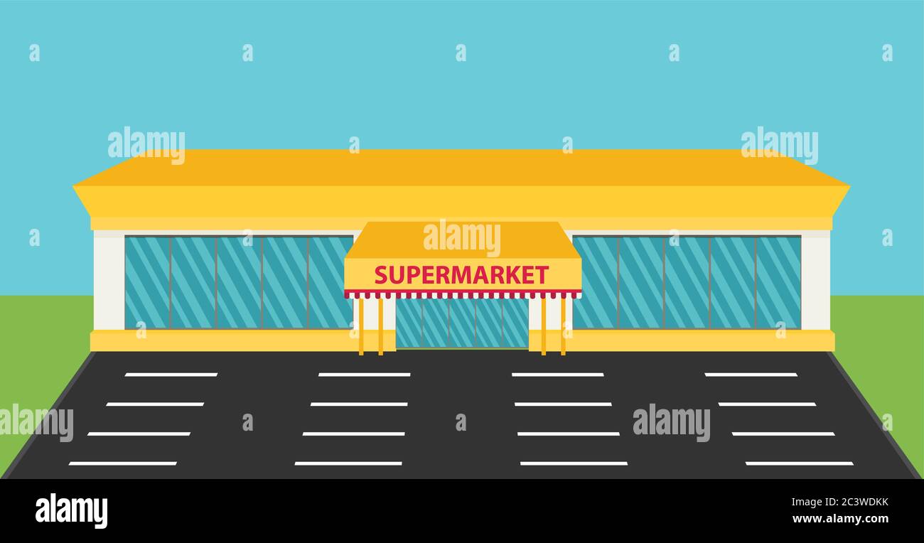 Supermarket building facade, flat vector illustration Stock Vector ...