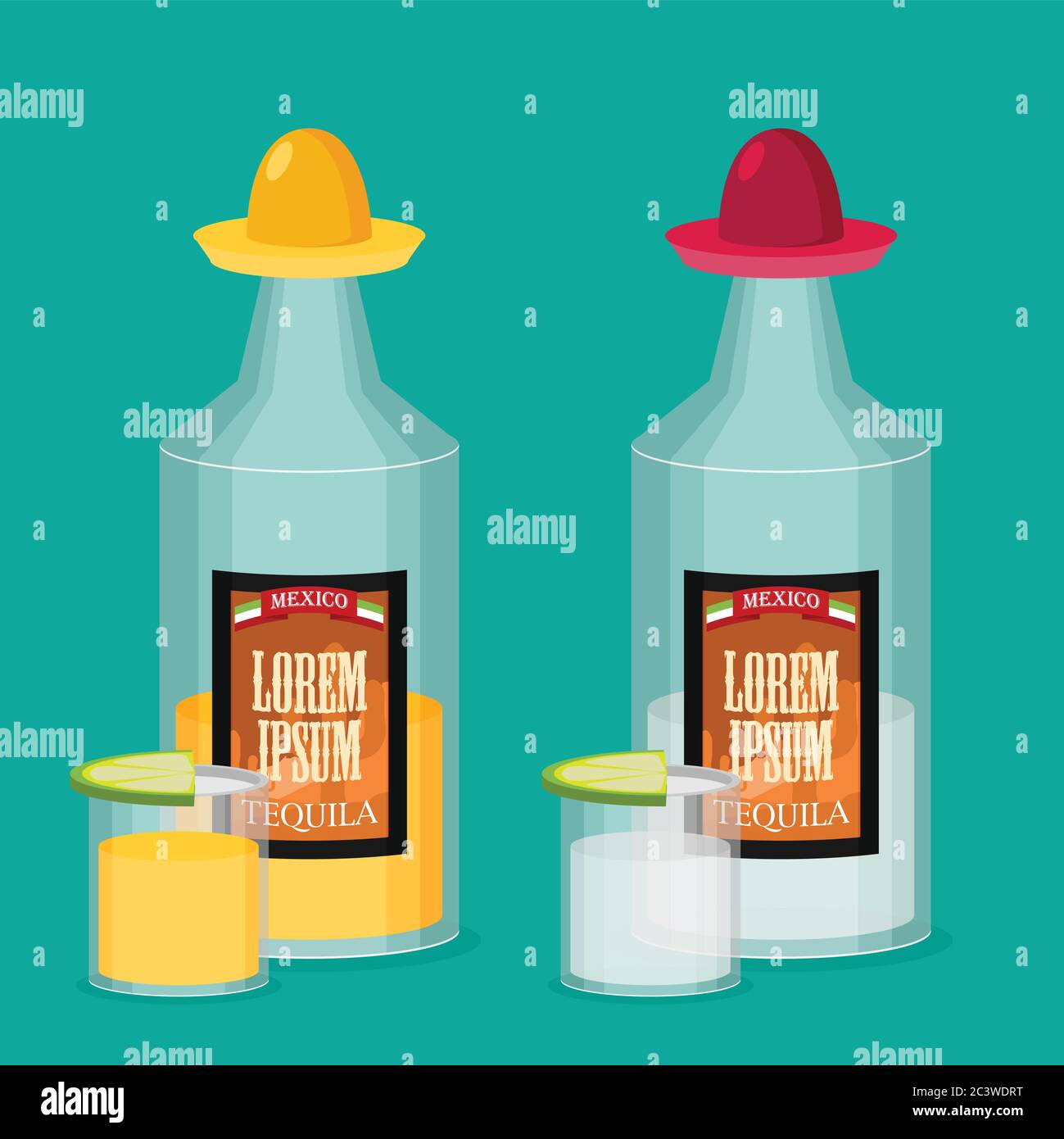 Tequila bottle, lemon. Flat vector Stock Vector Image & Art - Alamy