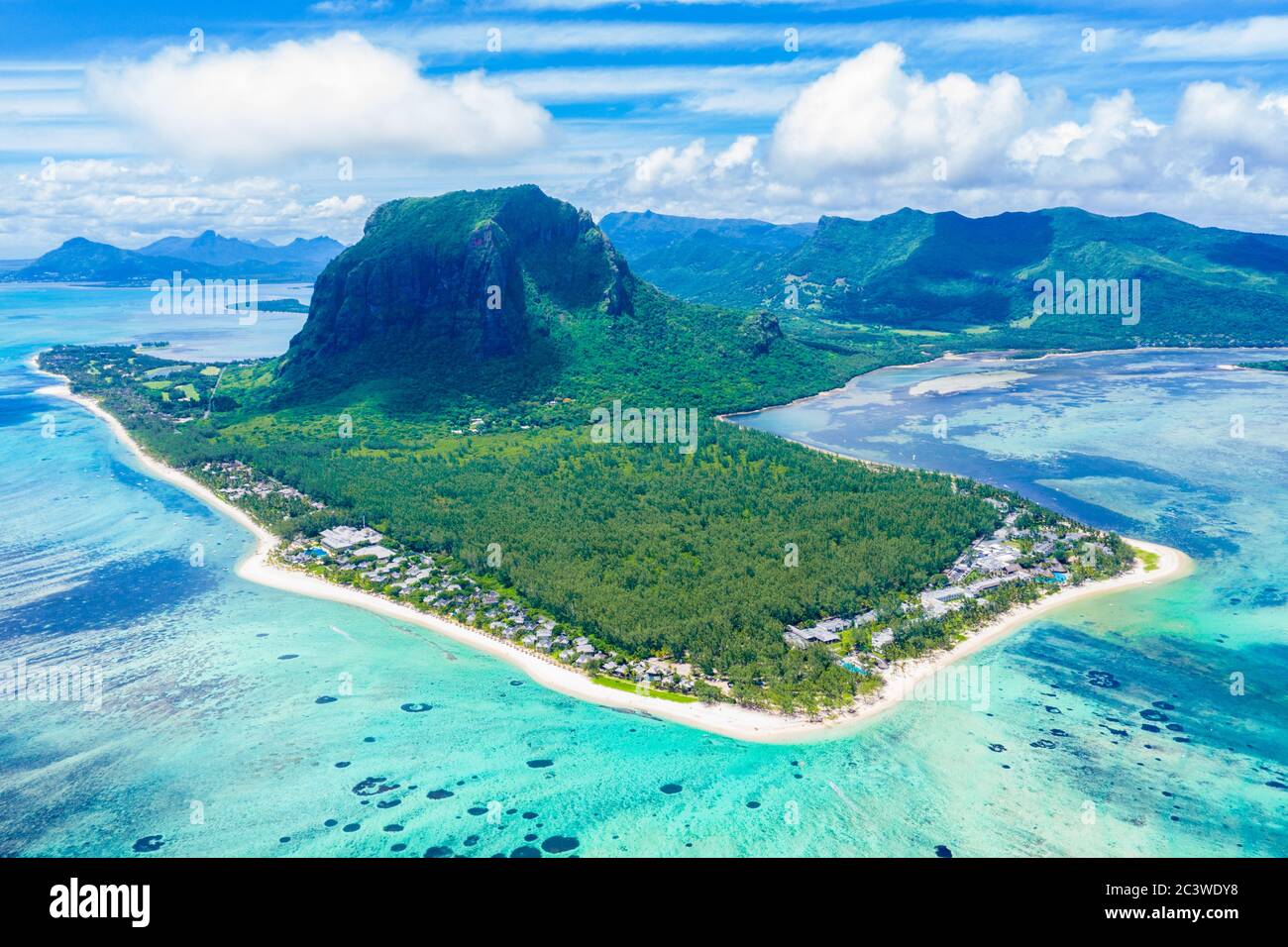 Aerial view of Mauritius island panorama and famous Le Morne Brabant ...