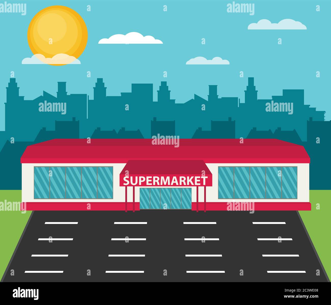 Supermarket building facade, flat vector illustration Stock Vector ...