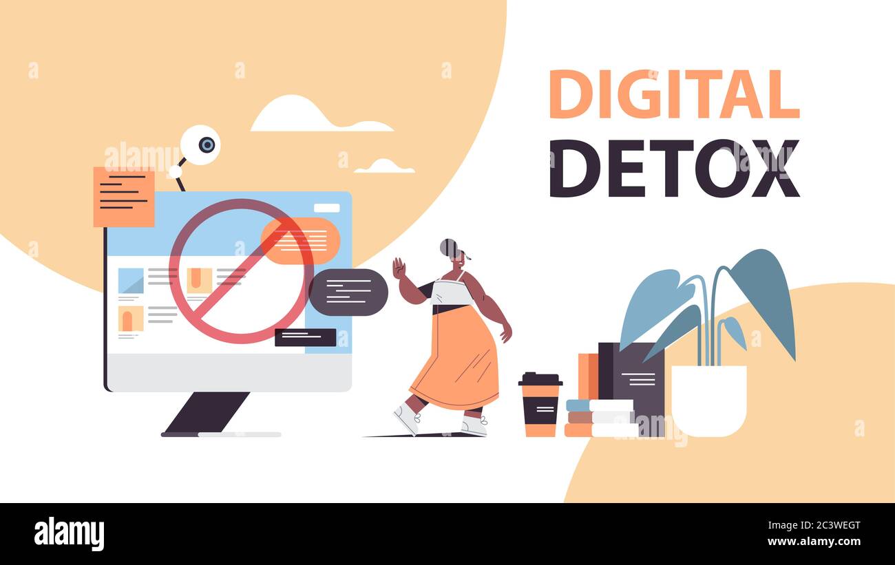 woman making stop gesture with palm digital detox concept girl ...