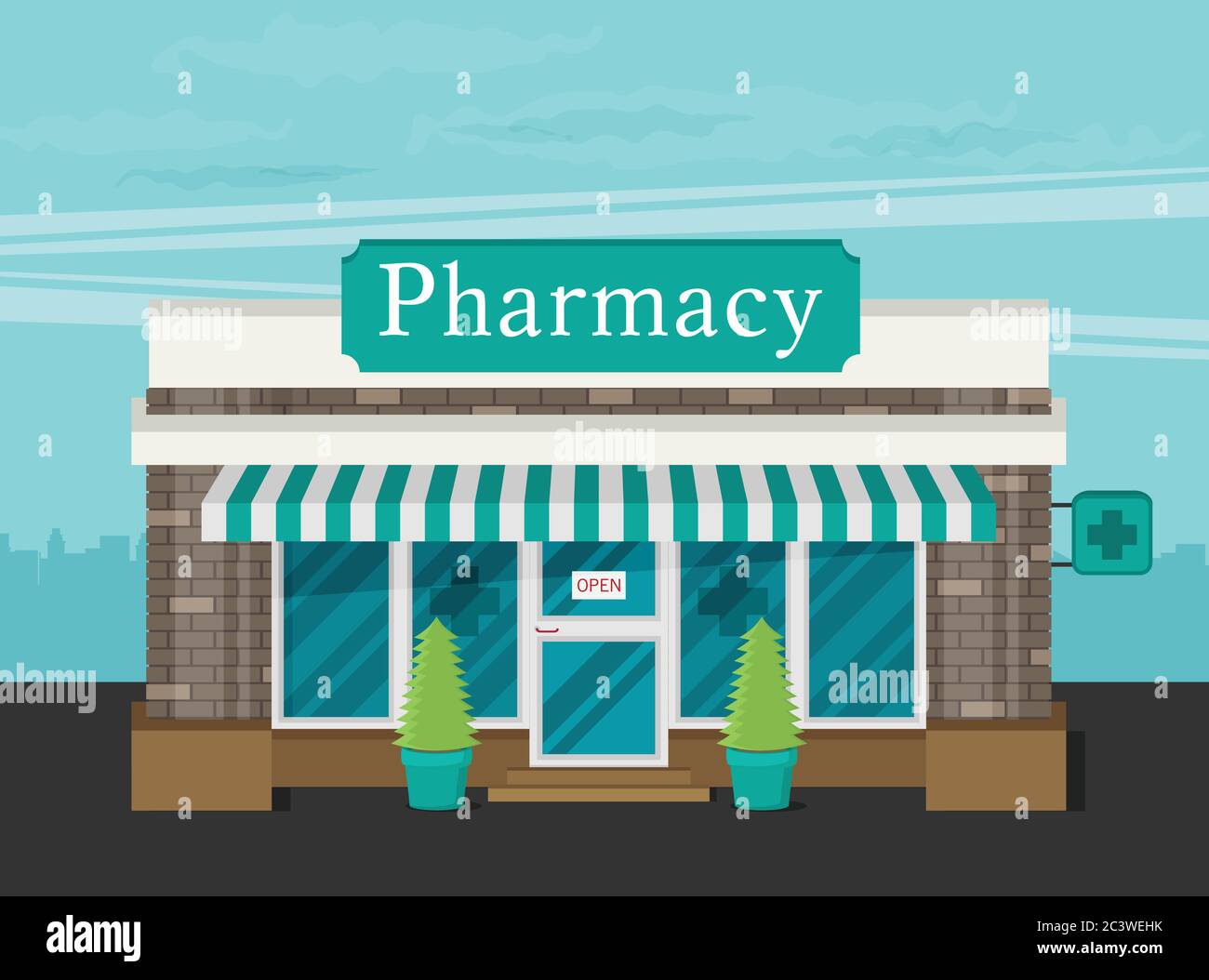 Apothecary shop front illustration Stock Vector Images - Alamy