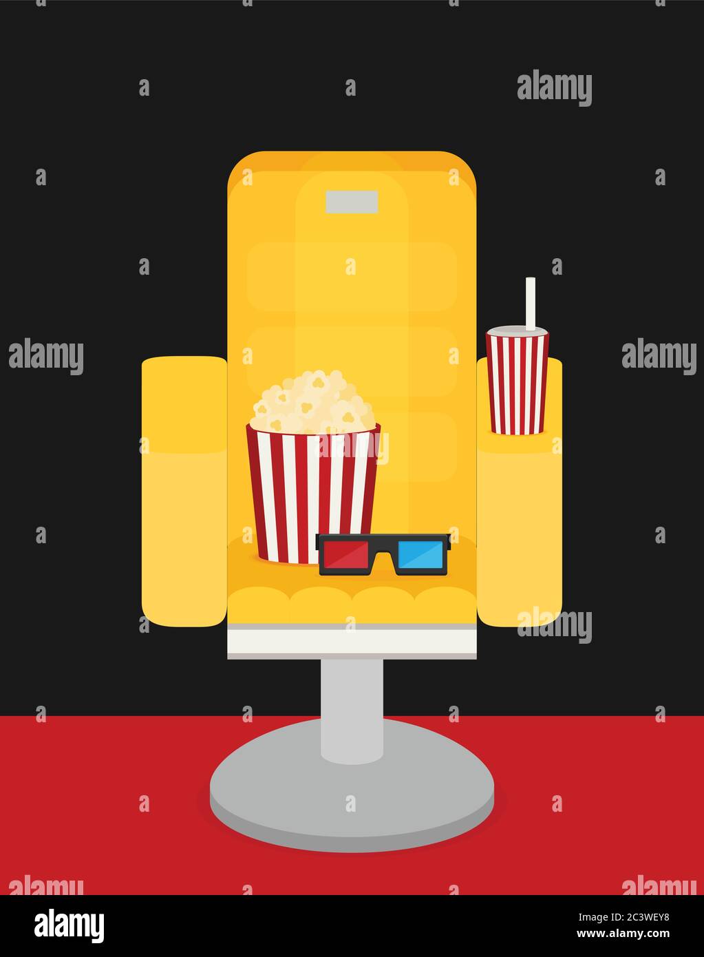Cinema chair with popcorn, soda. Vector illustration Stock Vector Image ...