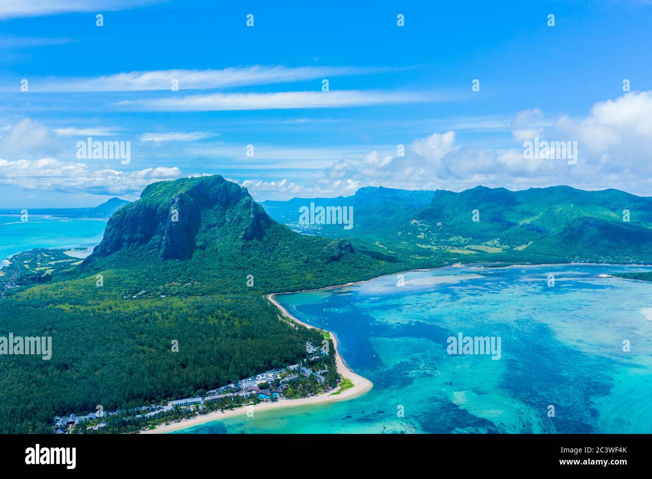 Aerial view of Mauritius island panorama and famous Le Morne Brabant ...