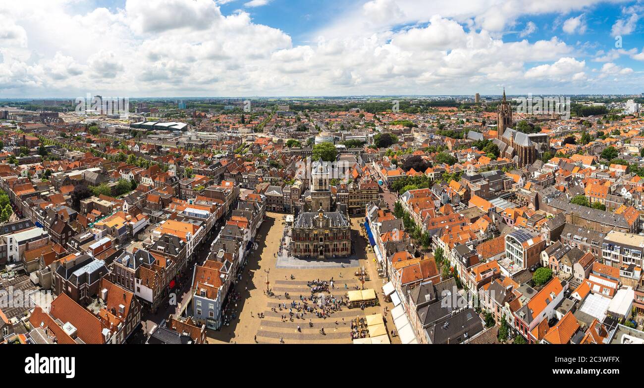 Panoramic aerial view of Delft in a beautiful summer day, The ...