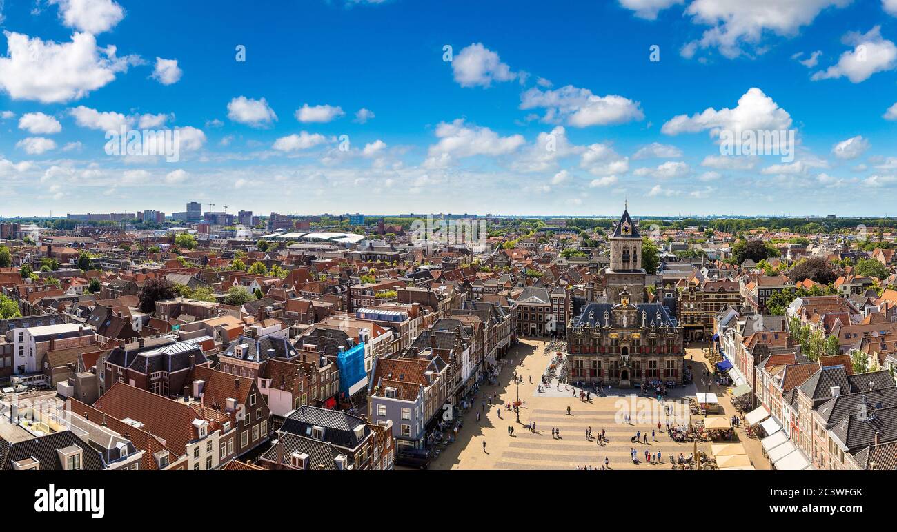Panoramic aerial view of Delft in a beautiful summer day, The ...