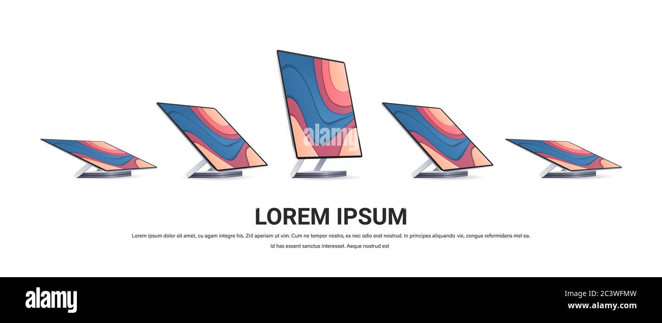 modern computer monitor with colored screen realistic mockup gadgets ...