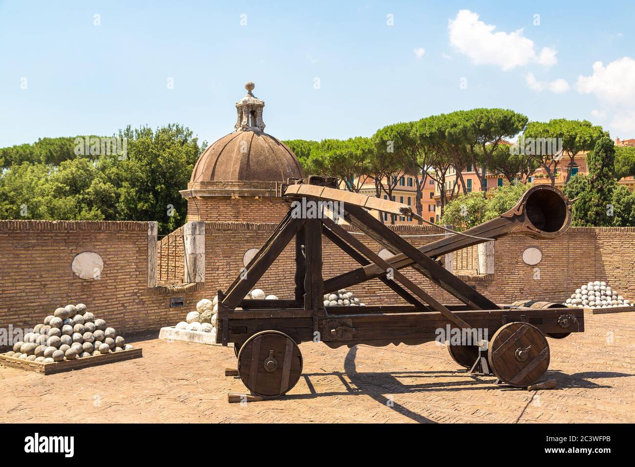 Old roman catapult in Castle Saint Angelo in Rome, Italy in a summer ...