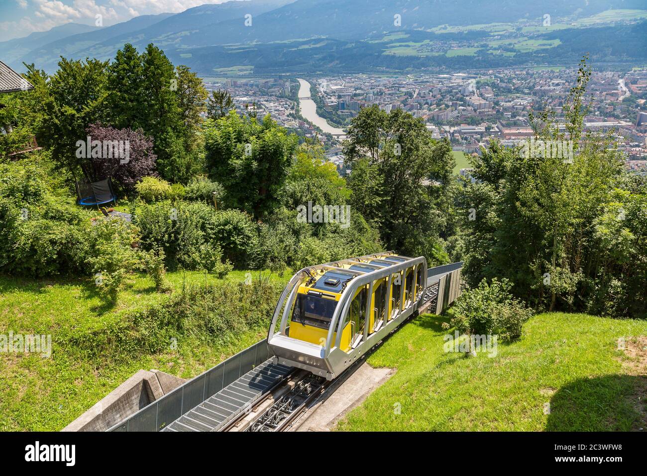 Funicular railway in Innsbruck in Alps in a beautiful summer day ...