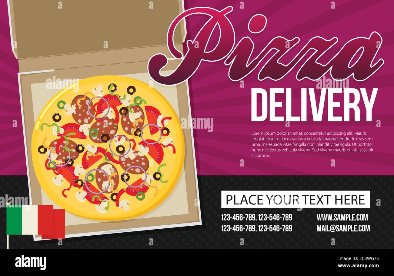 Pizza box vector advertisement banner. Pizza box delivery service Stock ...